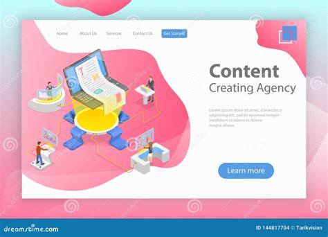 Flat Isometric Vector Landing Pate Template Of Content Creating Copywriting Stock Vector