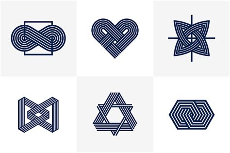 로고 생성을위한 그래픽 디자인 요소 얽힌 선 빈티지 스타일 아이콘 컬렉션 추상적 인 기하학적 선형 기호 벡터 세트 뒤엉킴에 대한 스톡 벡터 아트 및 기타 이미지 Istock