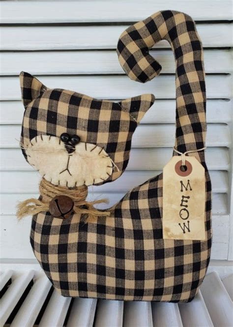 Primitive Homespun Black Kitty Handmade Kitty Country Kitty T For