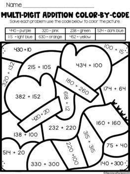 Multi Digit Addition Color By Code Winter