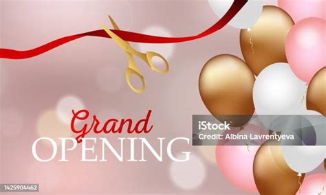 리본 풍선 금 가위 색종이가 있는 그랜드 오프닝 디자인 벡터 일러스트레이션 개회식에 대한 스톡 벡터 아트 및 기타 이미지 개회식 0명 가위 Istock