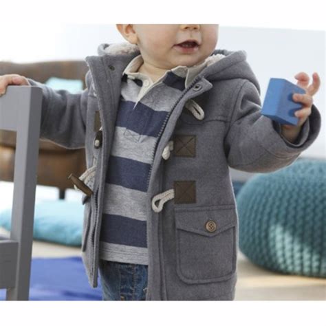 겨울 소년 두꺼운 따뜻한 2 색 뿔 단추 후드가 달린 양털 재킷 높이 120cm 회색