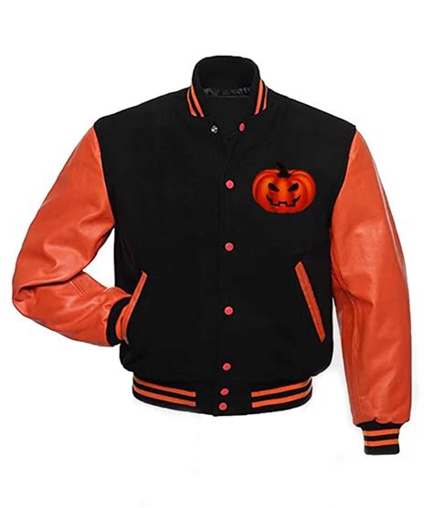Orange And Black Happy Halloween Varsity Jacket Jackets Expert
