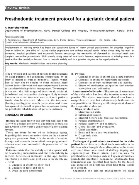 Prosthodontic Treatment Protocol For A Geriatric2 1 Pdf Dental