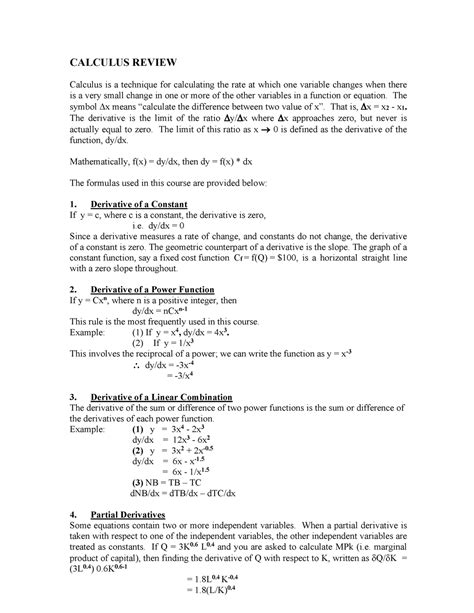 Calculus Review For Dummies That Need Help CALCULUS REVIEW Calculus Is A Technique For