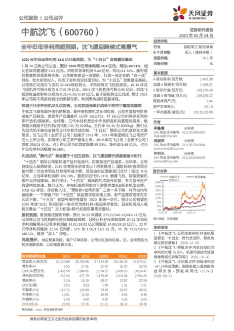 全年归母净利润超预期，沈飞望迎跨越式高景气