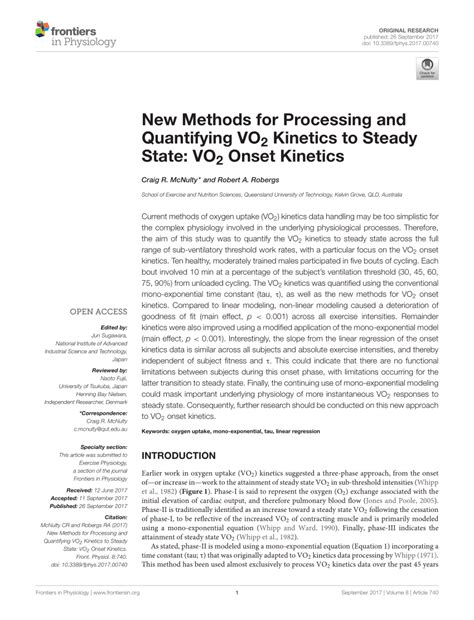 pdf new methods for processing and quantifying vo2 kinetics to steady