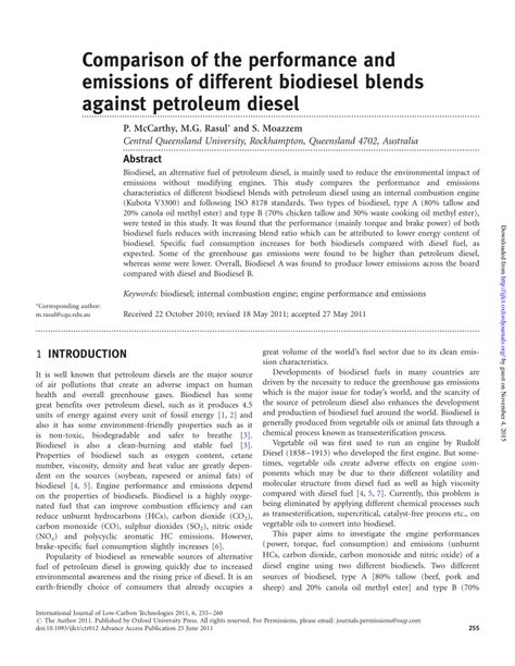 Pdf Comparison Of The Performance And Emissions Of Different