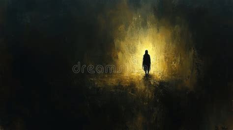 Silueta De Una Figura Solitaria Que Camina Hacia Una Pintura Oscura