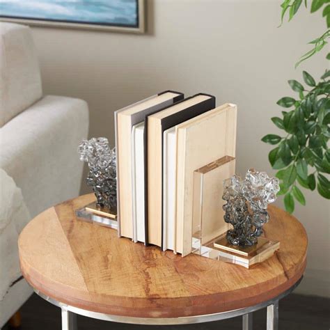 Litton Lane Clear Glass Freeform Bookends With Clear Gold Supports Set