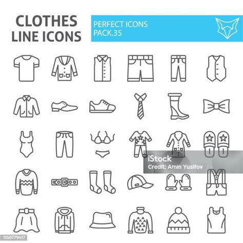 服裝線圖示集 服裝符號收集 向量草圖 標誌插圖 穿標誌線性表意字元包隔離在白色背景向量圖形及更多10號圖片 10號 一組物體 互聯網