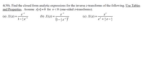 solved 4 30 find the closed form analytic expressions for