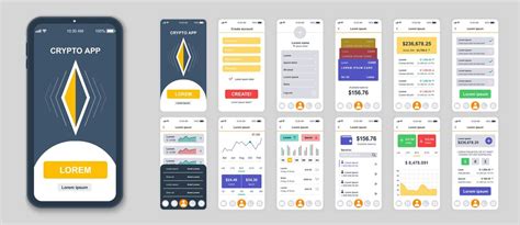 Набор экранов Ui Ux Gui криптовалютное приложение с плоским дизайном