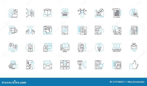 Electronic Content Linear Icons Set Digital Multimedia Interactive