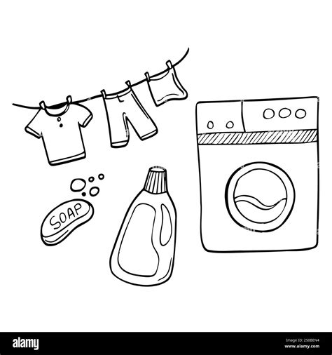 Laundry Service Hand Drawn Doodle Icons Set Vector Illustration