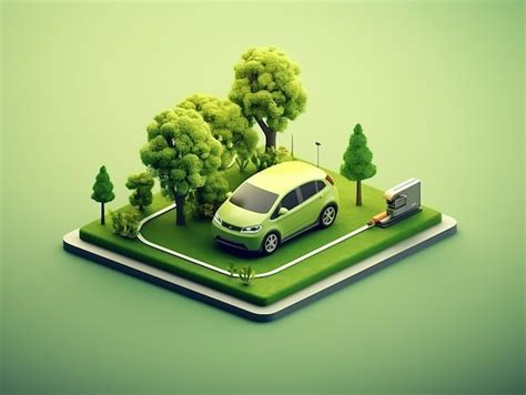 Premium Ai Image A Green Car Is Parked On A Grassy Area With Trees