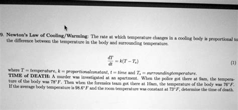 SOLVED Newton S Law Of Cooling Warming The Rate At Which Temperature Changes In Cooling