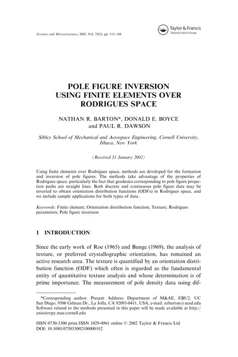 Pdf Pole Figure Inversion Using Finite Elements Over Rodrigues Space