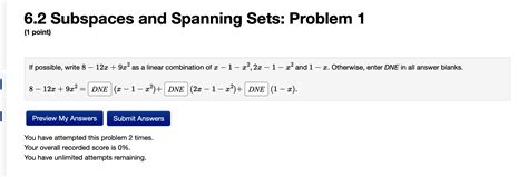 solved 6 2 subspaces and spanning sets problem 1 1 point