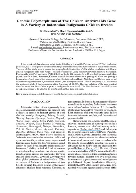 Pdf Genetic Polymorphisms Of The Chicken Antiviral Mx Gene In A