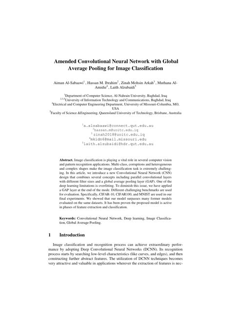 Pdf Amended Convolutional Neural Network With Global Average Pooling For Image Classification