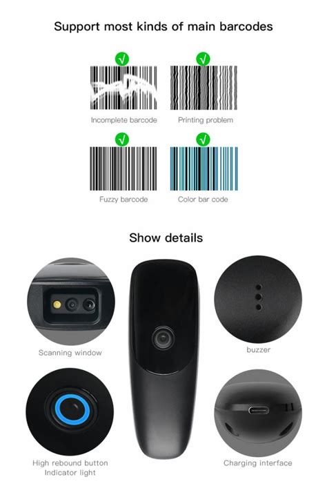D Cmos Handheld Barcode Scanner Ghz Bluetooth Wireless Lux Ambient Light
