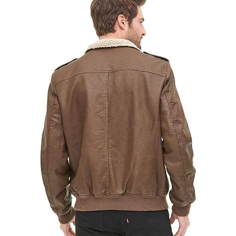 Levis Mens Vintage Deer Faux Leather Sherpa Lined Aviator Bomber