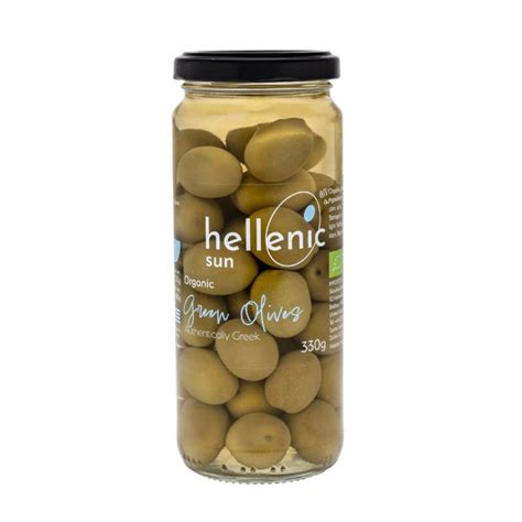 Organic Green Olives Whole 6 Pack X 330g Hellenic Sun