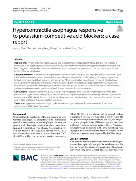 Pdf Hypercontractile Esophagus Responsive To Potassium Competitive