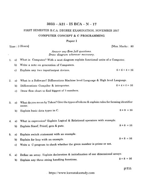 Bca 1 Sem Computer Concept And C Programming 3033 Nov 2017 Pdf