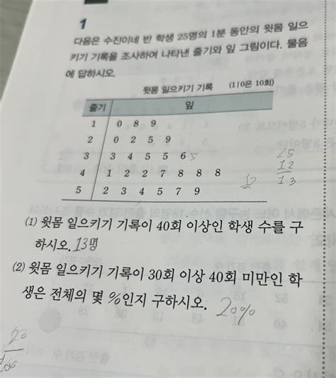 중1 수학 줄기와 잎 그림 지식in