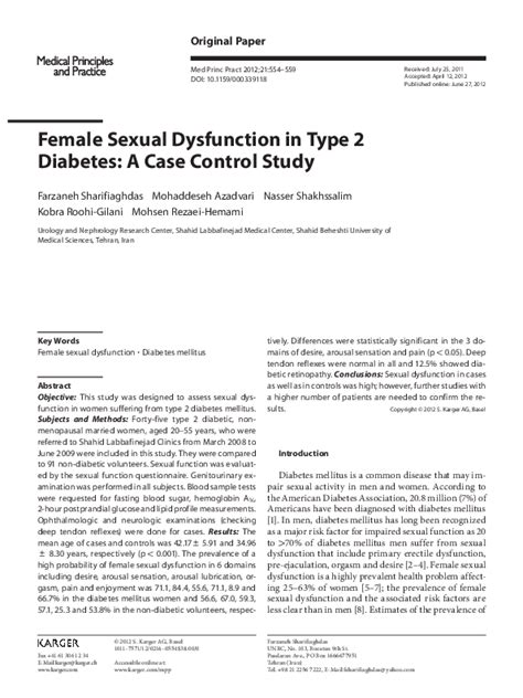 Pdf Female Sexual Dysfunction In Type 2 Diabetes A Case Control Study