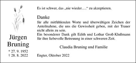 Traueranzeigen Von Jürgen Bruning Noz Trauerportal