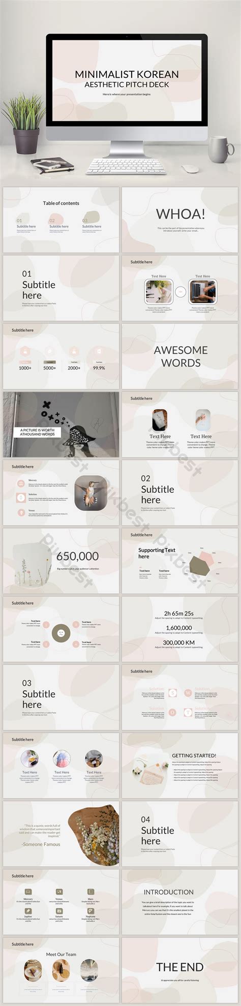 минималистская корейская эстетическая презентация презентации белого цвета Powerpoint Pptx