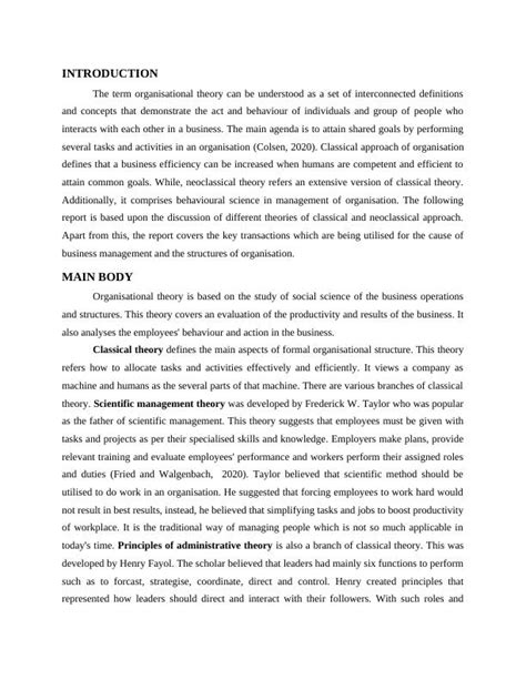 Organisation Theory Classical And Neo Classical Origins Present