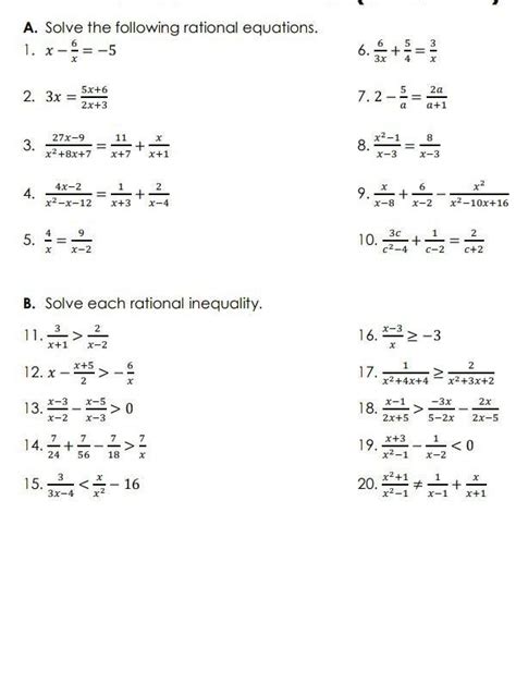 Rational Equations Worksheet