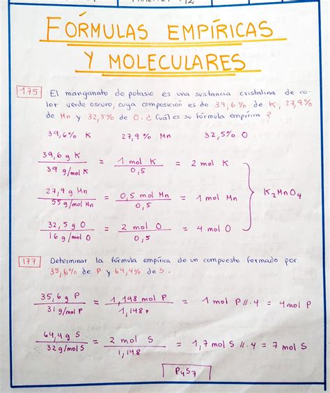 SOLUTION Formulas Emp Ricas Y Moleculares Qu Mica Studypool
