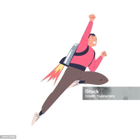 제트팩이 공기 벡터 일러스트레이션을 통해 추진하는 행복한 남자 캐릭터 사람들에 대한 스톡 벡터 아트 및 기타 이미지 사람들 날기 일러스트레이션 Istock