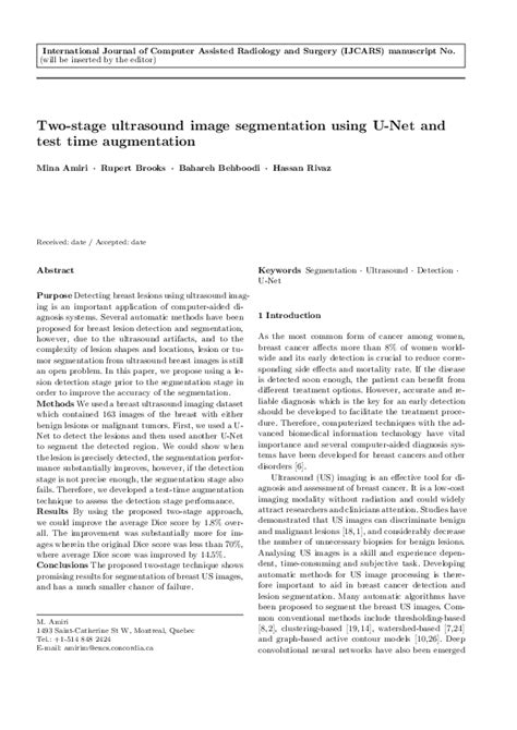 Pdf Two Stage Ultrasound Image Segmentation Using U Net And Test Time