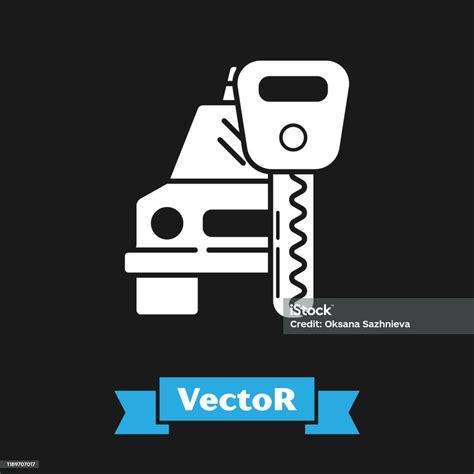 흰색 자동차 임대 아이콘 검은 배경에 격리 자동차 표지판을 임대 자동차와 키 자동차 수리 서비스에 대한 개념 벡터 일러스트레이션 개념에 대한 스톡 벡터 아트 및 기타 이미지