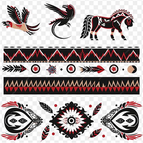 Native American Beadwork Borderlines Design With Animal And Tattoo Line