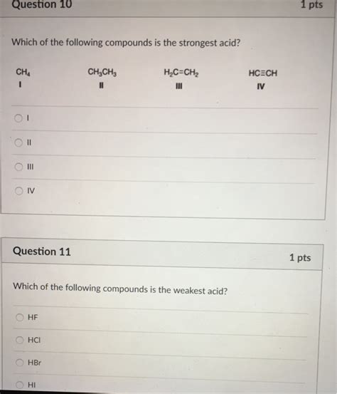 solved question 10 1 pts which of the following compounds is