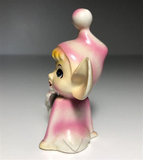 Vintage Christmas Pink Pixie Elf Ceramic Figurine Porcelain Relco Japan