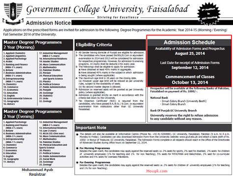 Admission Open In GCUF 2014 Bachelor And Master Degree HowPk