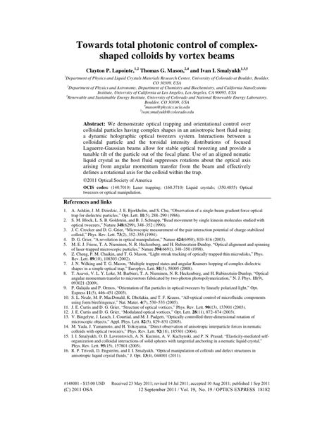 Pdf Towards Total Photonic Control Of Complex Shaped Colloids By Vortex Beams