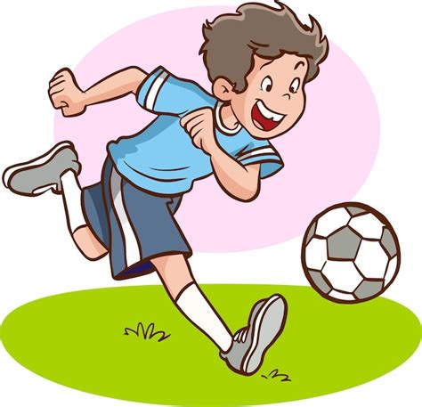 Garçon Jouant Vecteur De Dessin Animé De Football Vecteur Premium