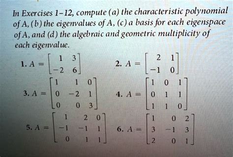 solved in exercises 1 12 compute a the characteristic polynomial of