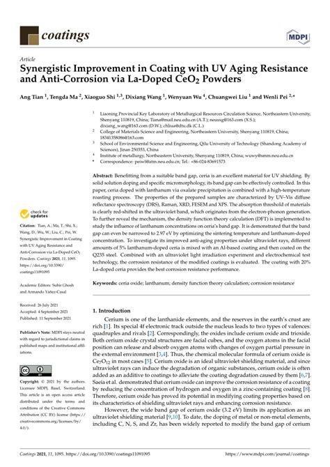 Pdf Synergistic Improvement In Coating With Uv Aging Resistance And Anti Corrosion Via La