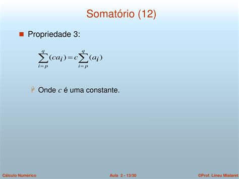 PPT Cálculo Numérico CN Prof Lineu Mialaret Aula 2 Somatório e