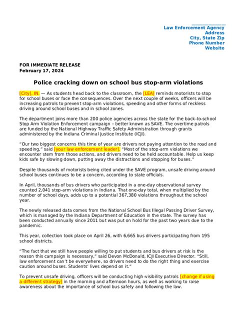 Police Cracking Down On School Bus Stop Arm Violations Doc Template